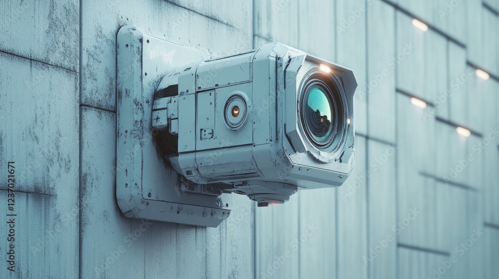 A close-up shot of a 3D white video camera, with realistic textures and ...