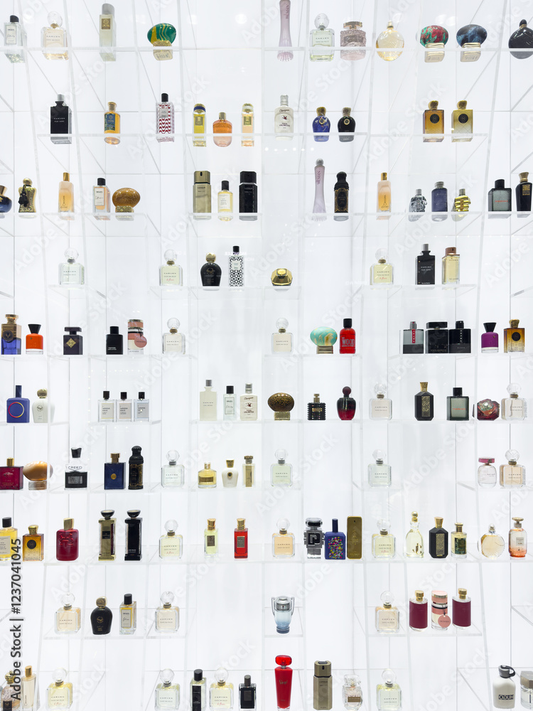 UAE, Dubai, 10 December 2024: a perfume shop window with a lot of ...