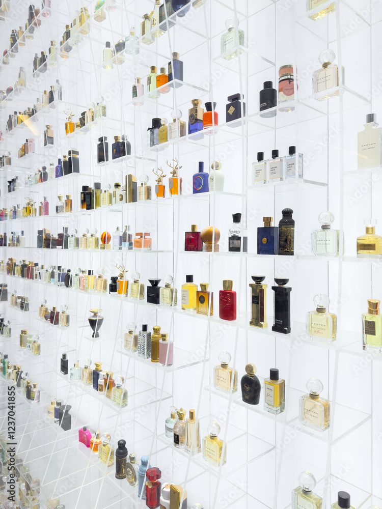 UAE, Dubai, 10 December 2024: a perfume shop window with a lot of ...