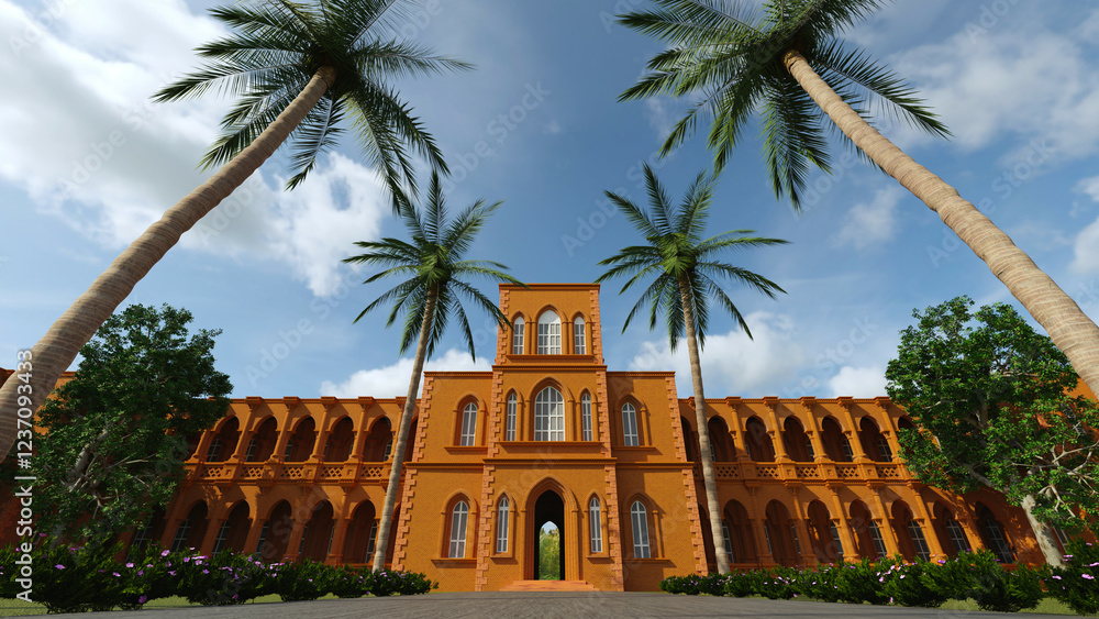 3D render of University of Khartoum main campus. Old landmarks of Sudan ...