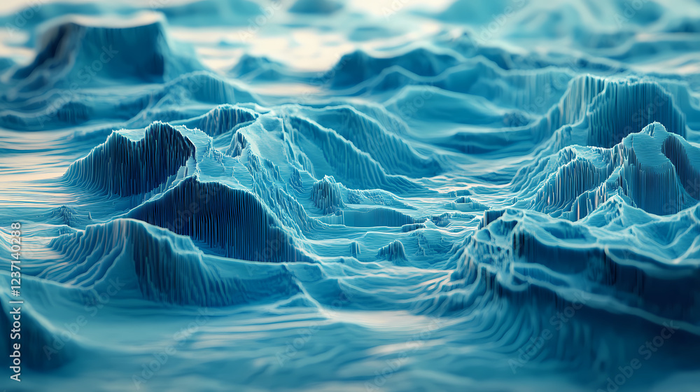 3d sea and ocean depth topographic map banner background. curved, wavy ...