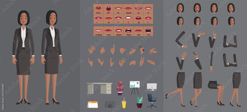 Stylized Black Businesswoman Character Creation Set, Cartoon woman ...