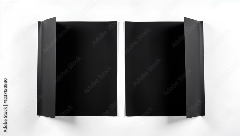 Blank black two folded booklet mock up, opened and closed, front and ...