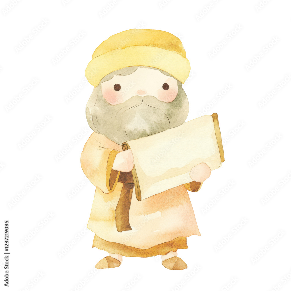 Cute cartoon character wearing yellow and holding a scroll with blush ...