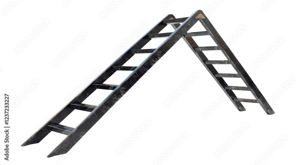 Double sided black metal ladder leaning with transparent background ...