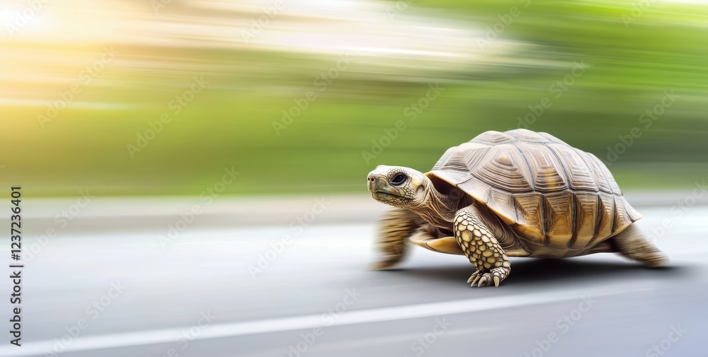 Turtle sprinting across asphalt road with surprising velocity ...