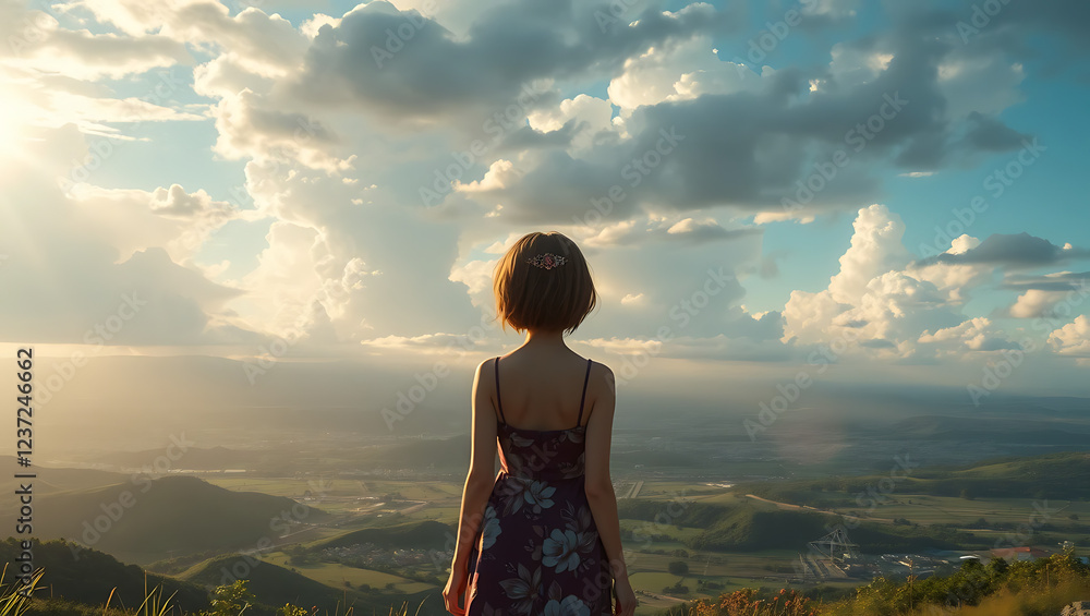 Landscape capture of anime girl back shot generative ai 88 Stock ...