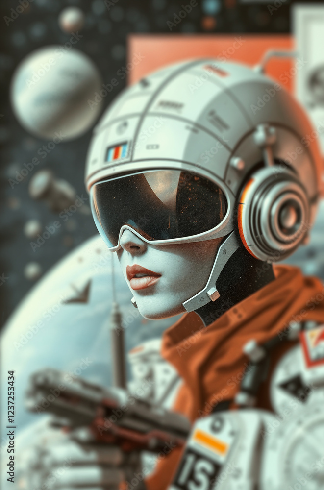 Futuristic Female Space Pilot in White Helmet with Visor for sci-fi ...