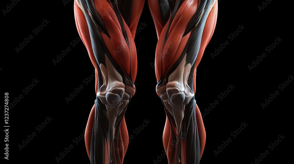 3D illustration of human knees with muscles and ligaments Anatomy of ...