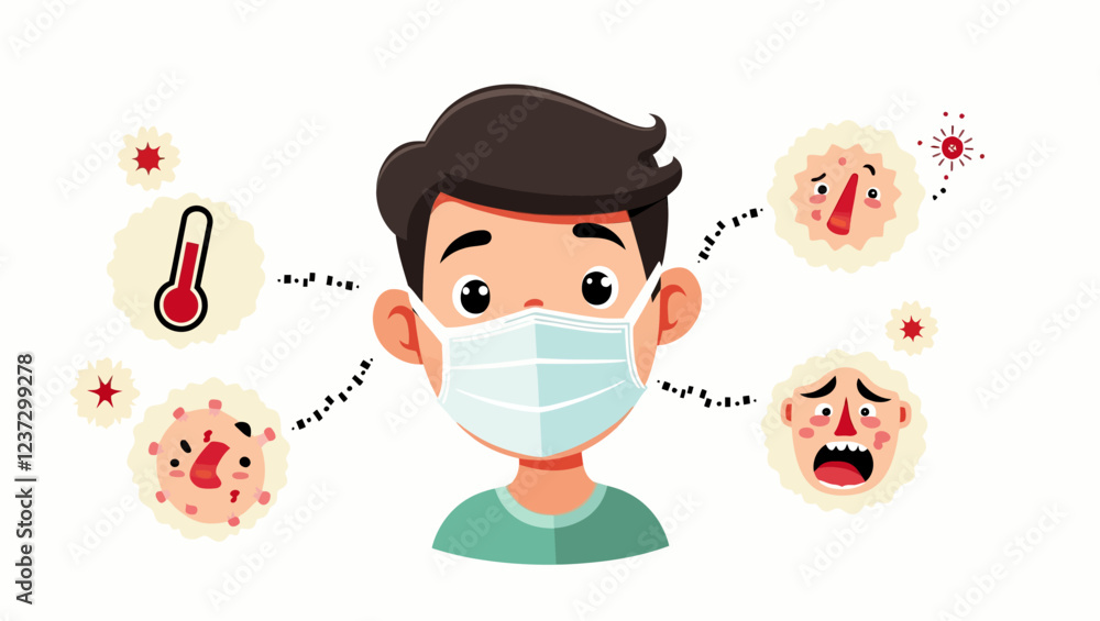 Flu set, flu symptoms fever, headache, rhinitis, cough, sore throat ...