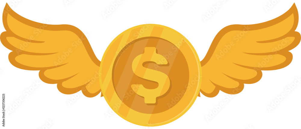 Golden Dollar Coin with Wings Flying Vector Illustration Isolated on ...