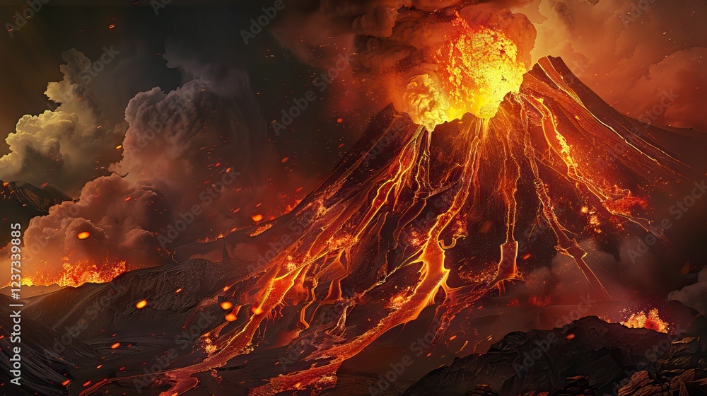 Power of Iceland Volcanic Eruption, eruption of the volcano in Iceland ...