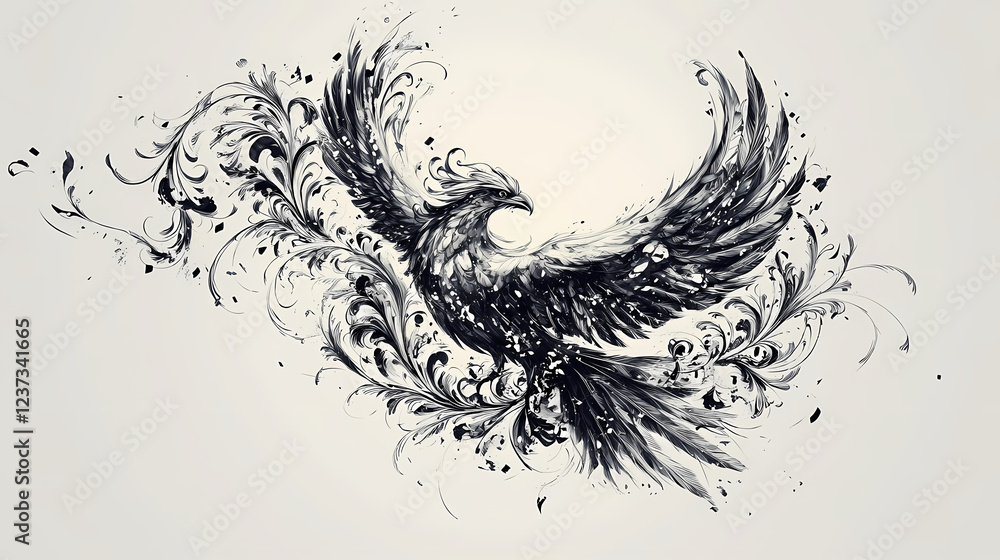 Stunning monochrome phoenix tattoo design with dynamic pose and ...