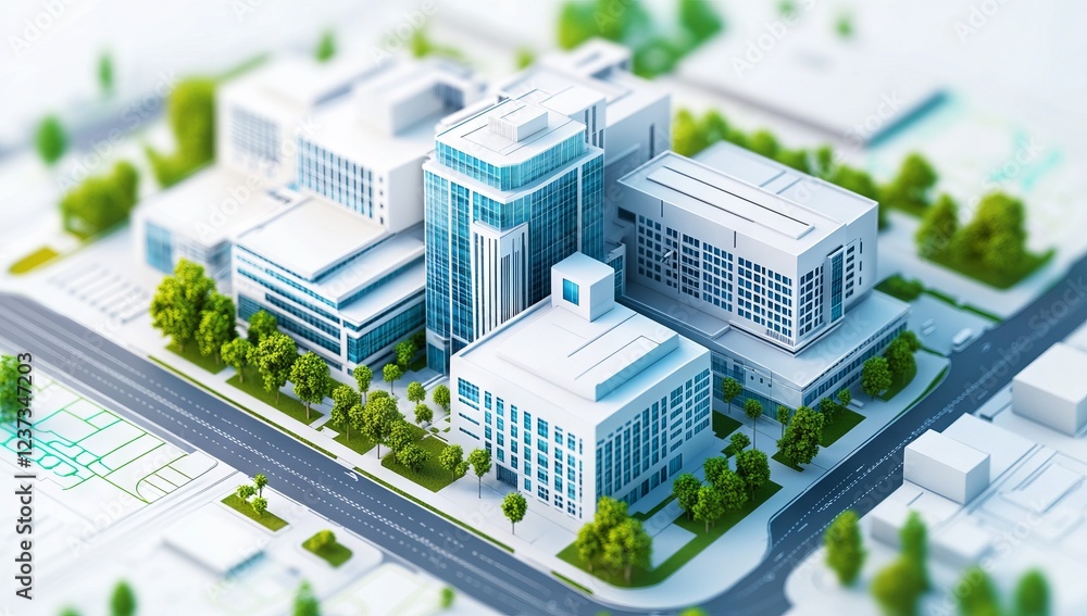 Isometric Model of a Modern Hospital Building on a City Map. AI ...