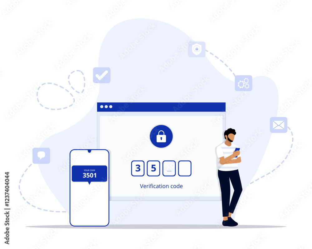 Two factor authentication concept illustration. Suitable for landing page, ui, web, App intro ...