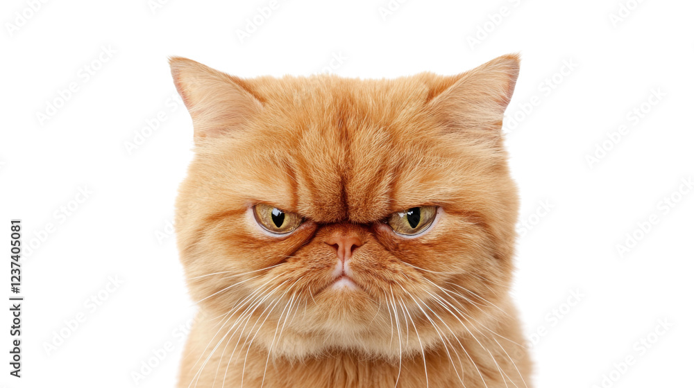 Grumpy ginger persian cat making angry face on transparent background ...