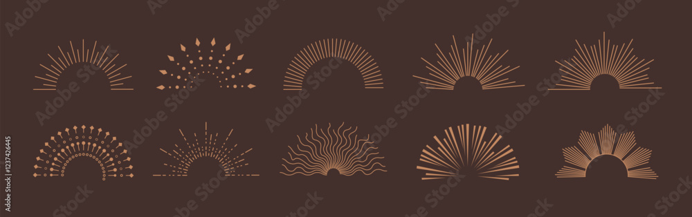 Sunburst logo clipart set. Vintage half sunburst clip art icon and ...