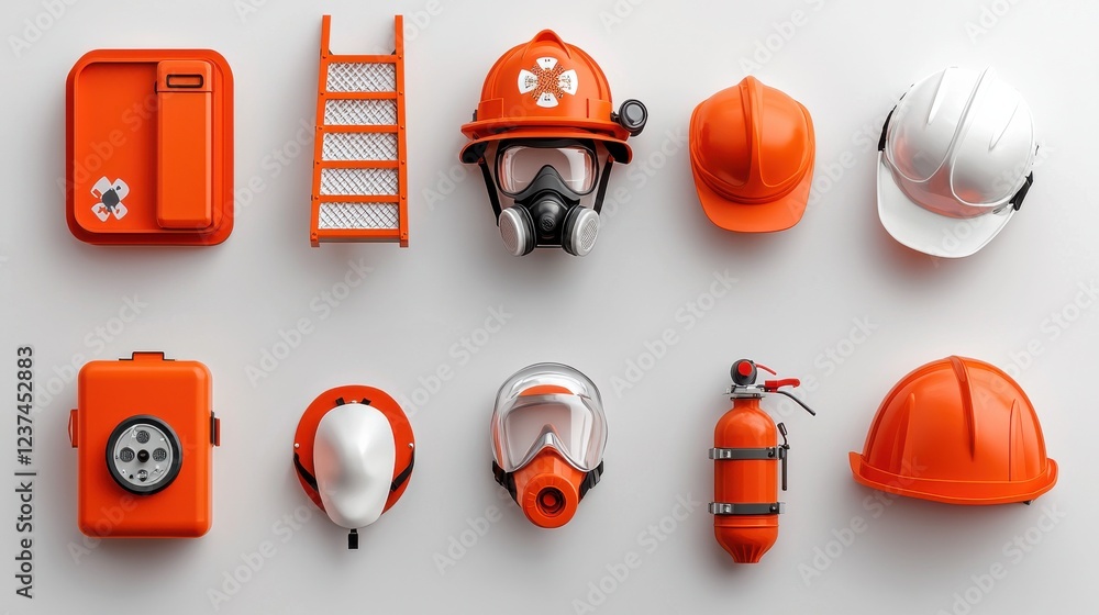 Collection of Firefighter Emergency Safety Icons and Equipment ...