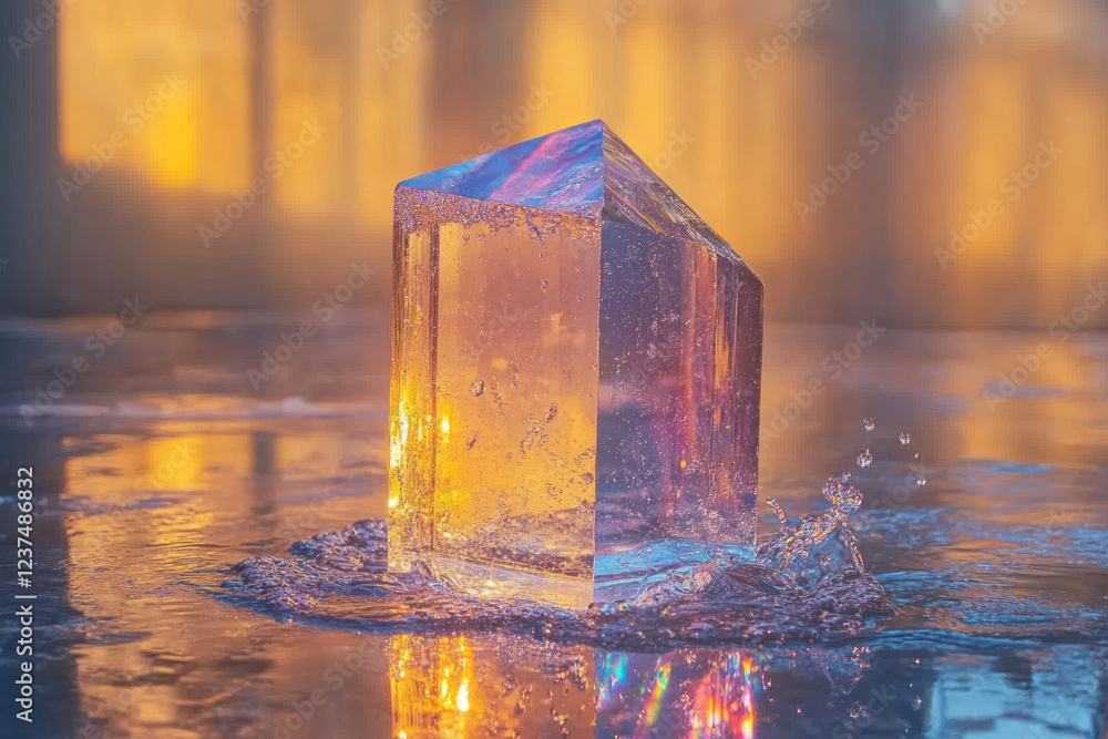 a transparent crystalline object in the shape of a cube with a pointed ...