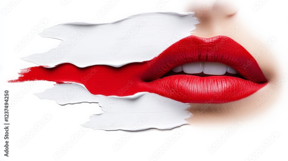 Crimson Kiss: A close-up shot reveals luscious, red lips emerging from ...