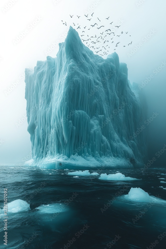 Majestic Floating Ice Island with Sea Birds in a Pristine Natural ...