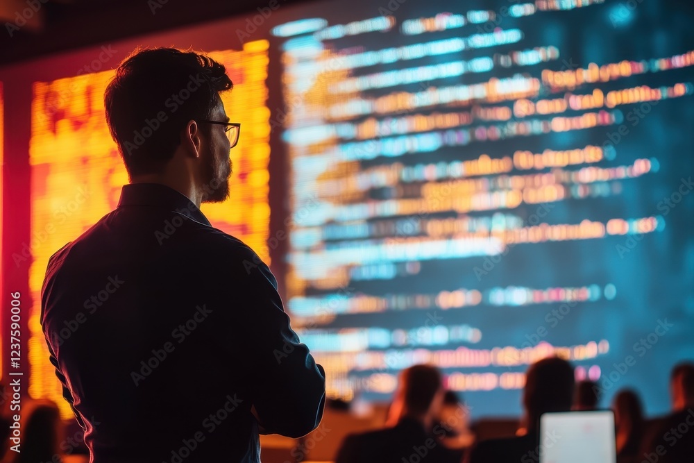 Startup CEO showcases new product at business conference delivers ...