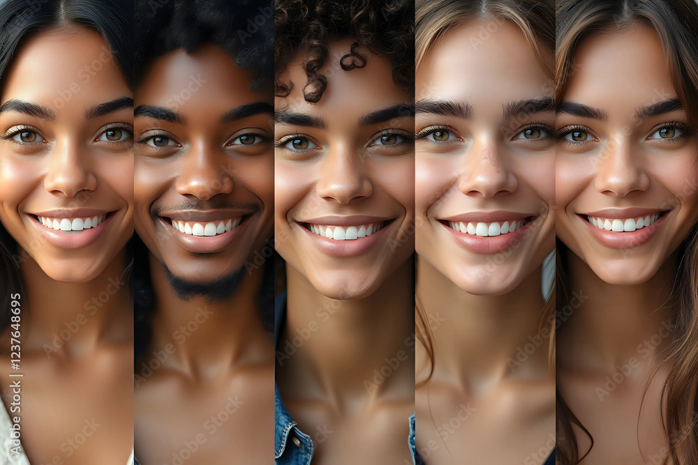 Collage of portraits and faces of multiracial group of various smiling ...