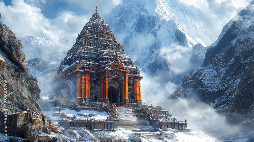 Image of an ancient Hindu temple in the Himalayas. Kedarnath temple in ...