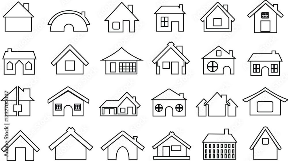 House building icons in line set. Home icon collection. Real estate. houses, buildings symbols ...