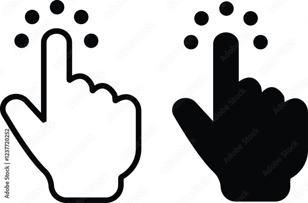 Click with hand cursor icon in flat line set design. Isolated on transparent background Computer ...