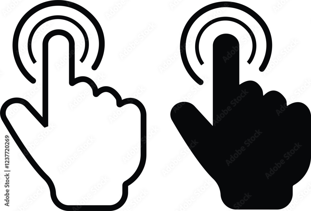 Click with hand cursor icon in flat line set design. Isolated on transparent background Computer ...
