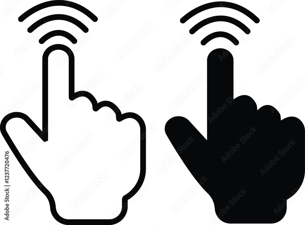 Click with hand cursor icon in flat line set design. Isolated on ...
