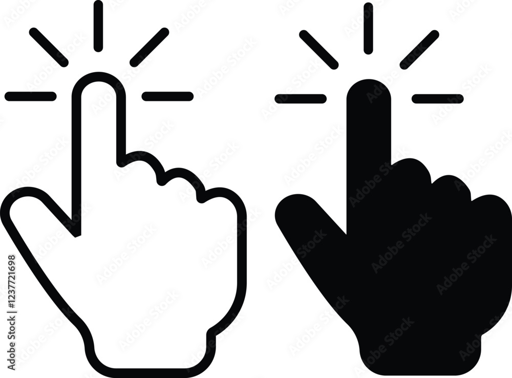 Click with hand cursor icon in flat line set design. Isolated on transparent background Computer ...
