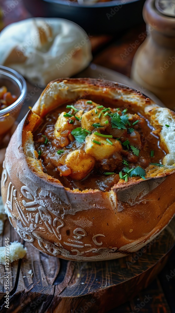 Bunny Chow - South African mutton curry served inside a hollow bread ...
