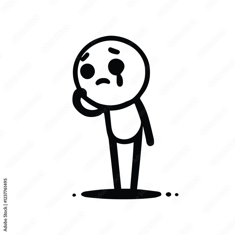 crying character isolated, silhouette stickman icon, sad man on ...