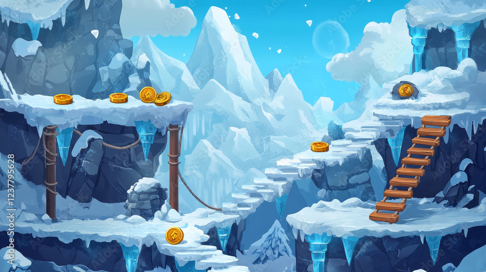 Stock-Illustration „Arcade frozen world game level map interface. Ice ...