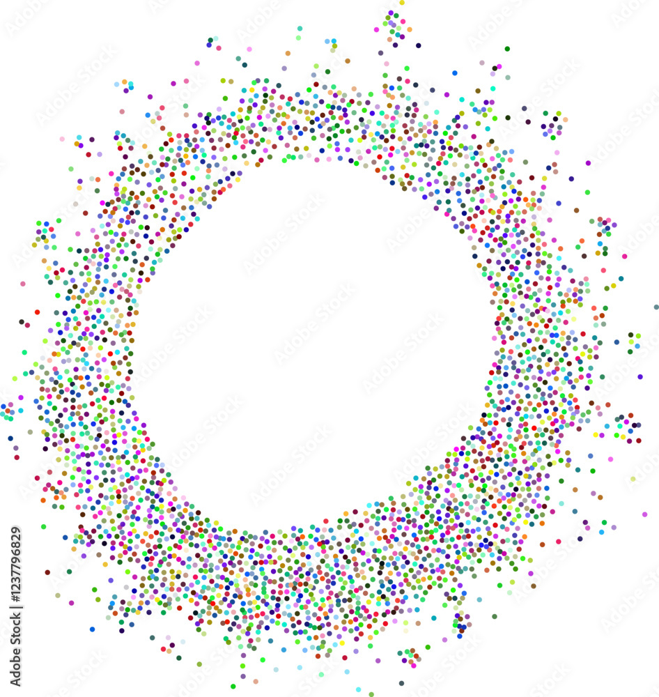 Circular frame made from dots, colorful stipples. Perfect for graphic design projects. Dotted ...