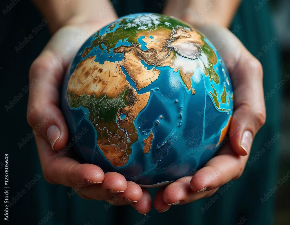 Planet earth with one half destroyed and one half preserved, earth day concept, environment ...