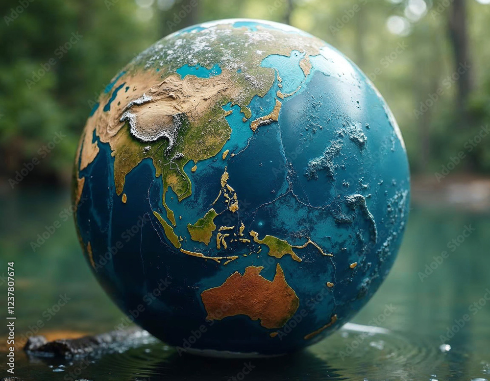 Planet earth with one half destroyed and one half preserved, earth day ...