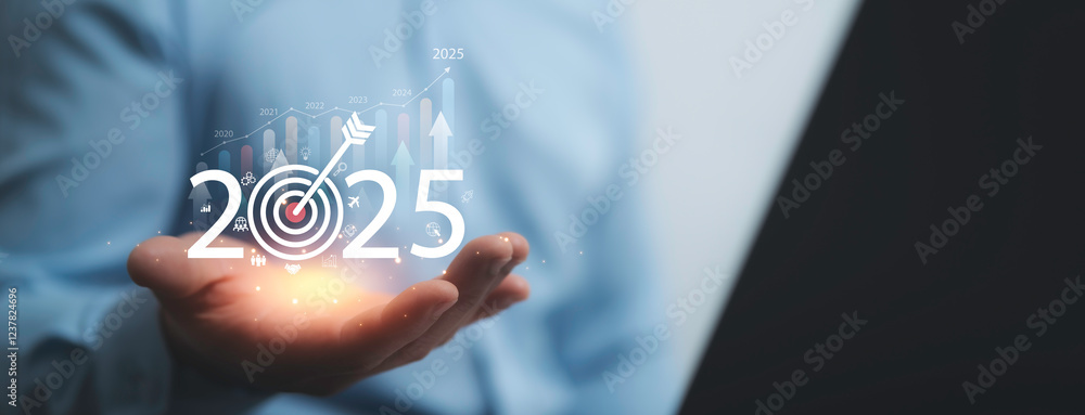 Futuristic concept of 2025 business growth and target achievement with ...