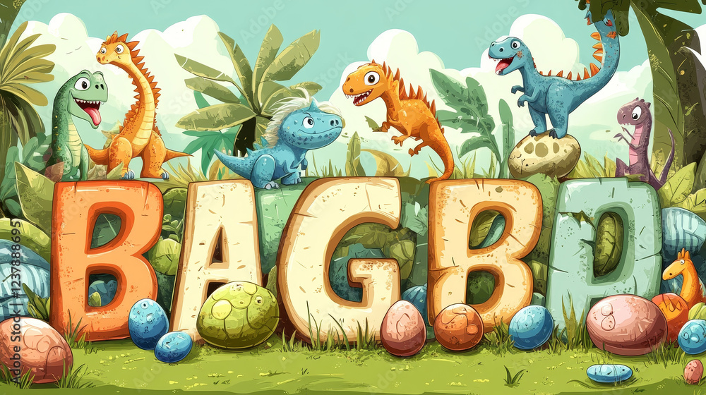Kids dinosaurs alphabet with cartoon dino characters and eggs vector ...
