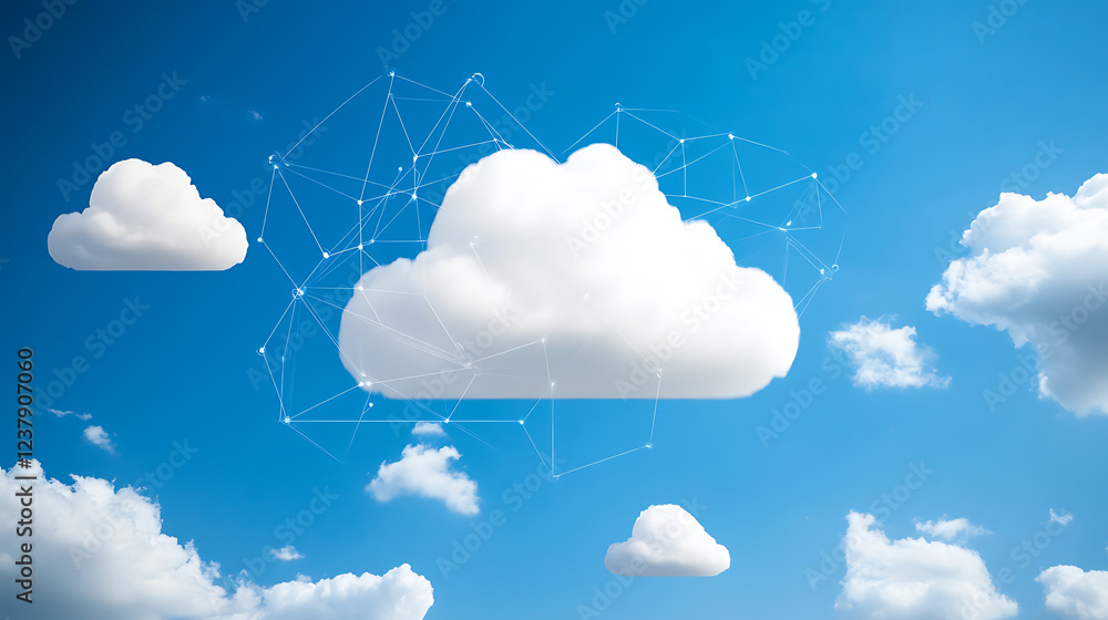 Digital cloud and data overlays on a sky background, symbolizing ai ...