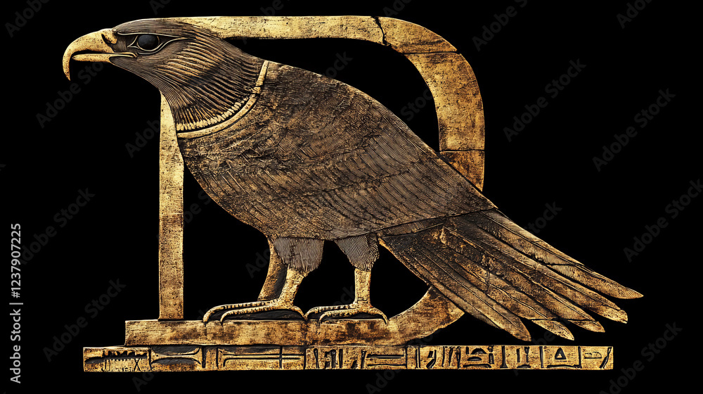 Cartoon Egyptian font falcon bird D letter. Ancient civilization latin ...