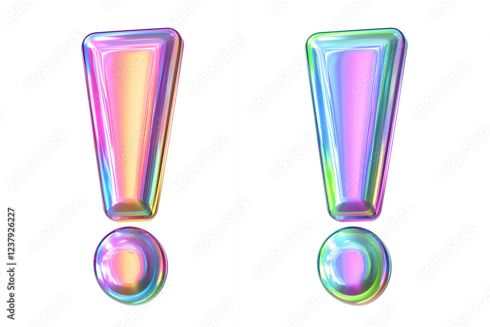 3d glass holographic symbols render icon set. Percent sign, question ...