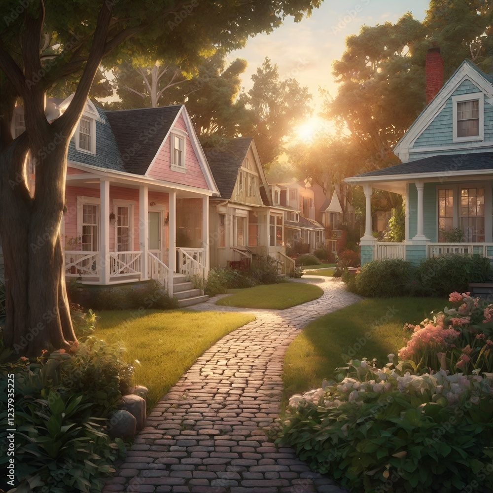 vintage retro house, 1950s neighborhood, mid-century architecture ...