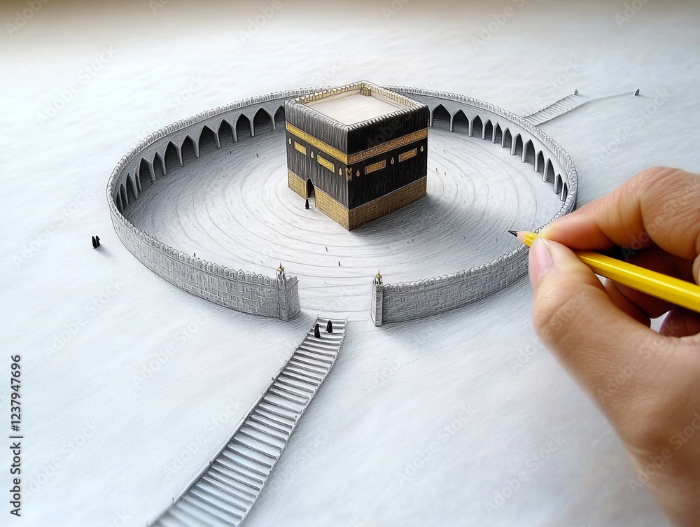 Kaaba in Mecca Drawing with Pencil and Colored Pencils Stock ...