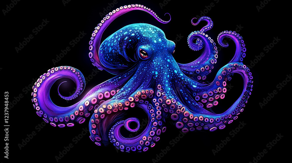 Octopus isolated icon set. Dangerous octopus marine animal with curled ...