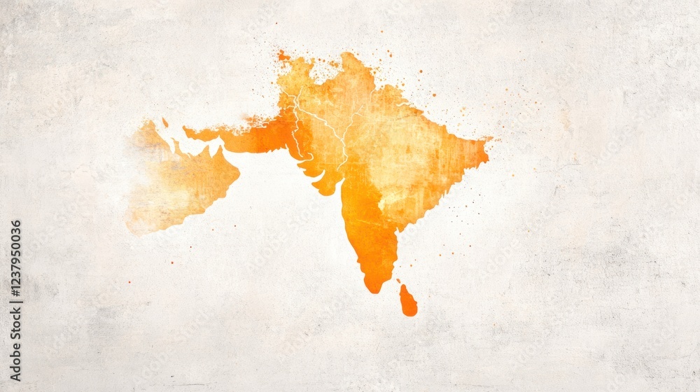Stylized Watercolor Map of India with Cities and Paint Splatters Stock ...