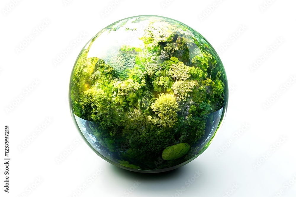 Hyper-realistic green globe with a transparent effect, showing various ...