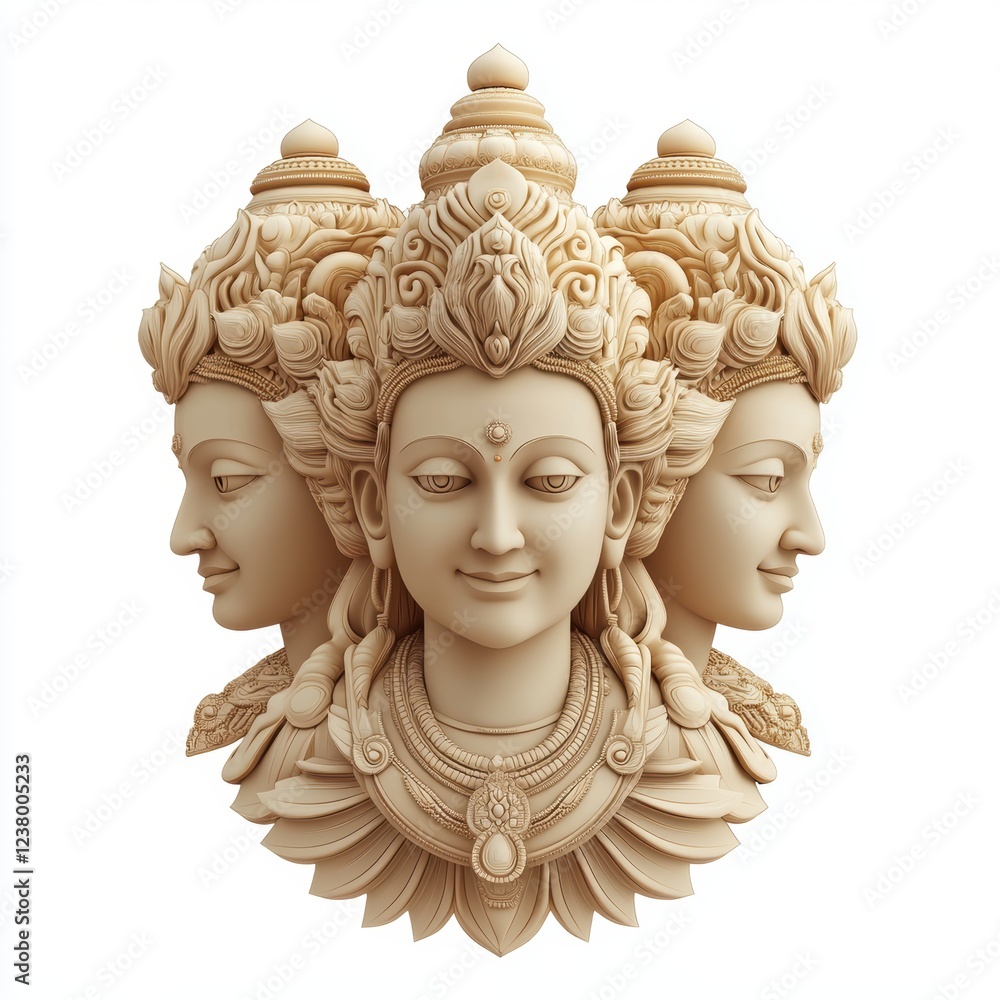 Dattatreya, the trinity god with three heads, symbolizing Brahma ...
